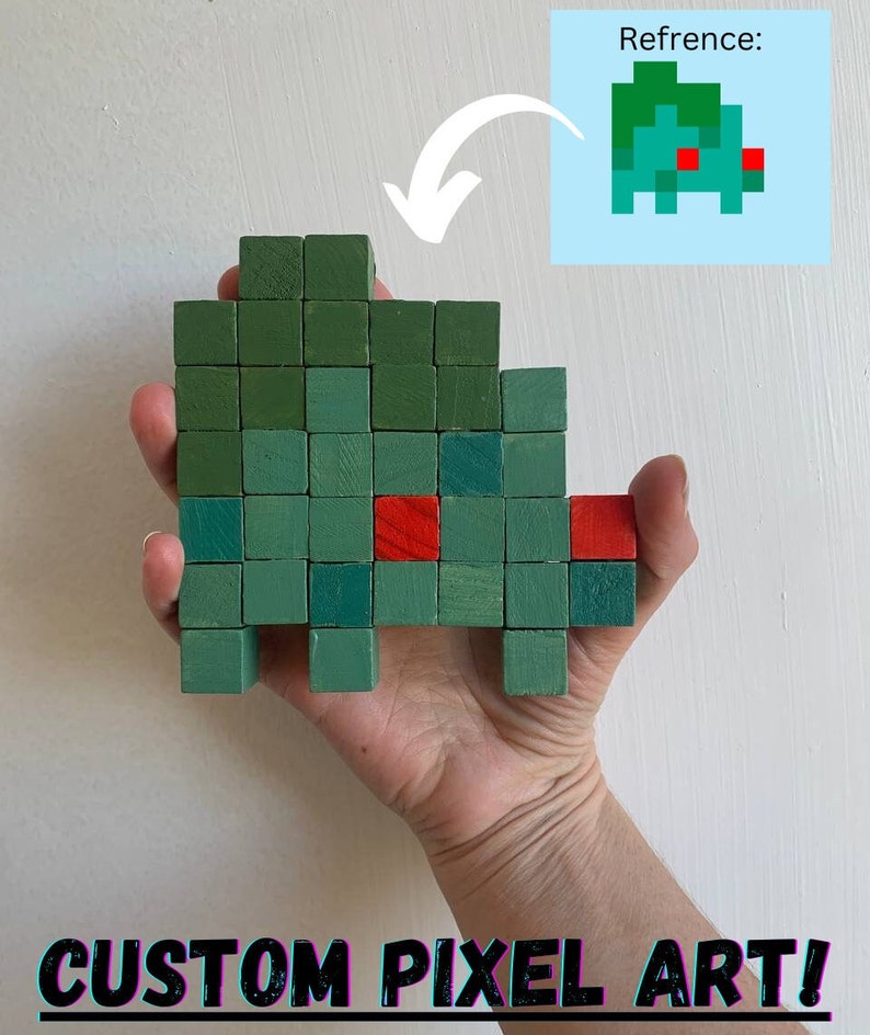 Customizable Pixel Art Handcrafted Wooden Pixel Art Sculpture Retro ...