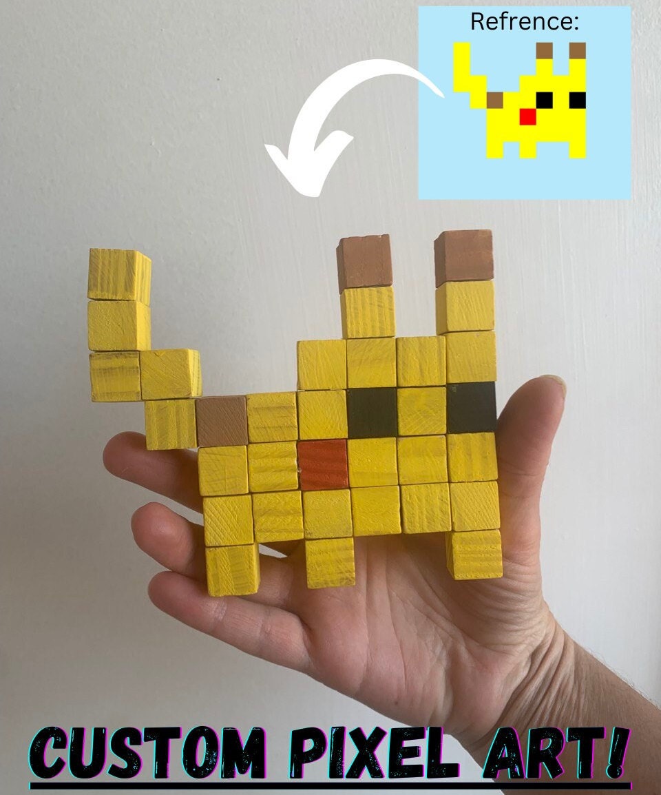 Customizable Pixel Art Handcrafted Wooden Pixel Art Sculpture Retro ...