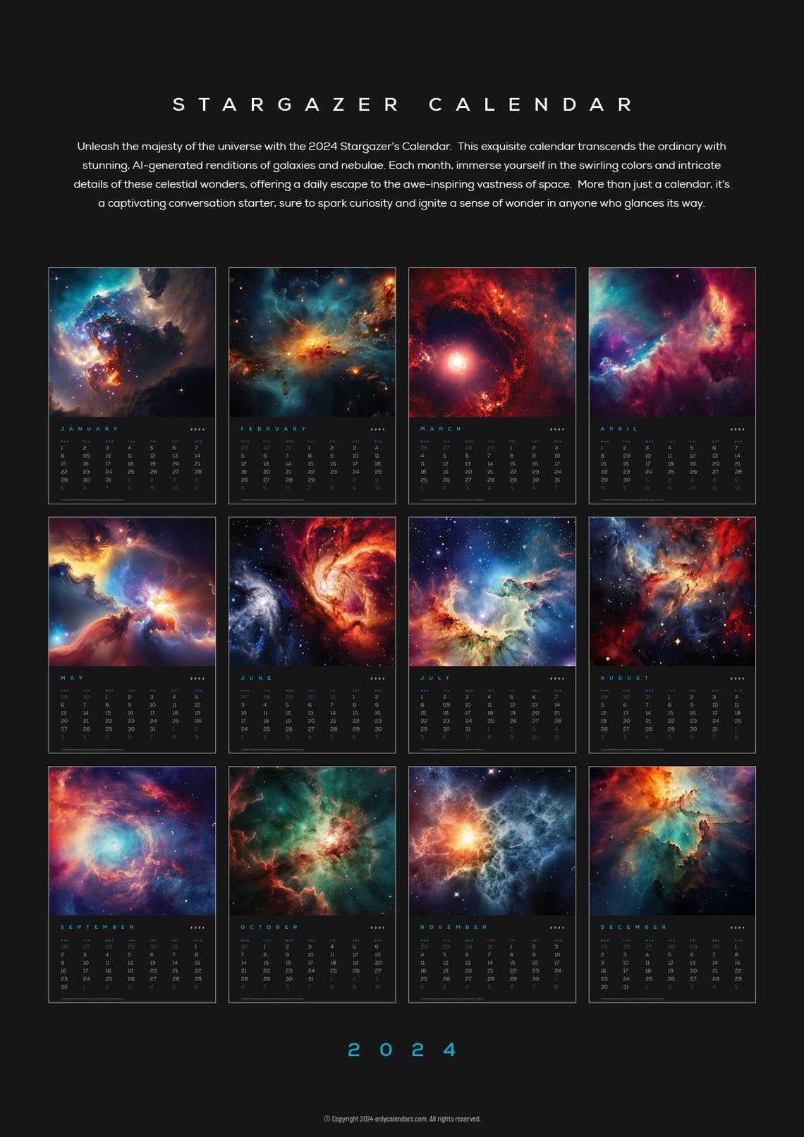Stargazer Galaxies & Nebula 2024 Printable Calendar - Etsy