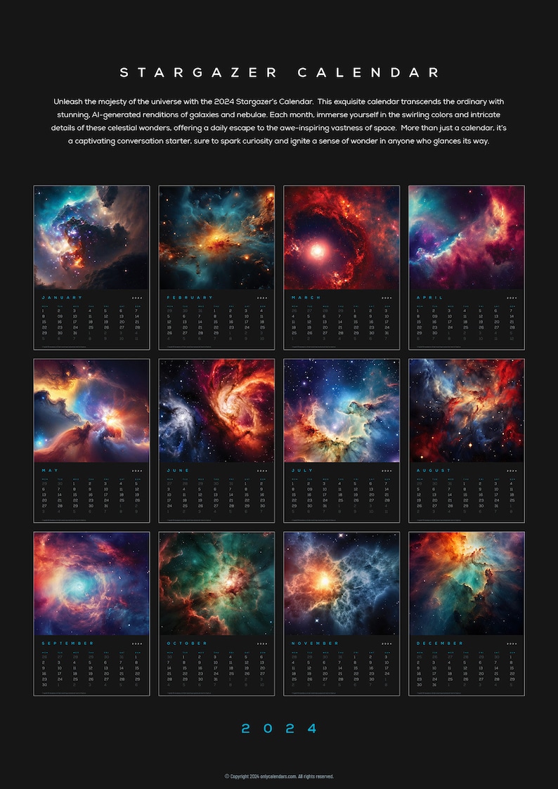 Stargazer Galaxies & Nebula 2024 Printable Calendar - Etsy