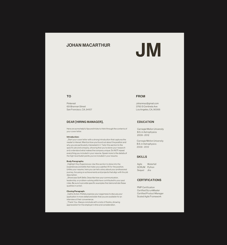 Minimalist Type Creative Resume Template Clean CV - Beige White Black ...