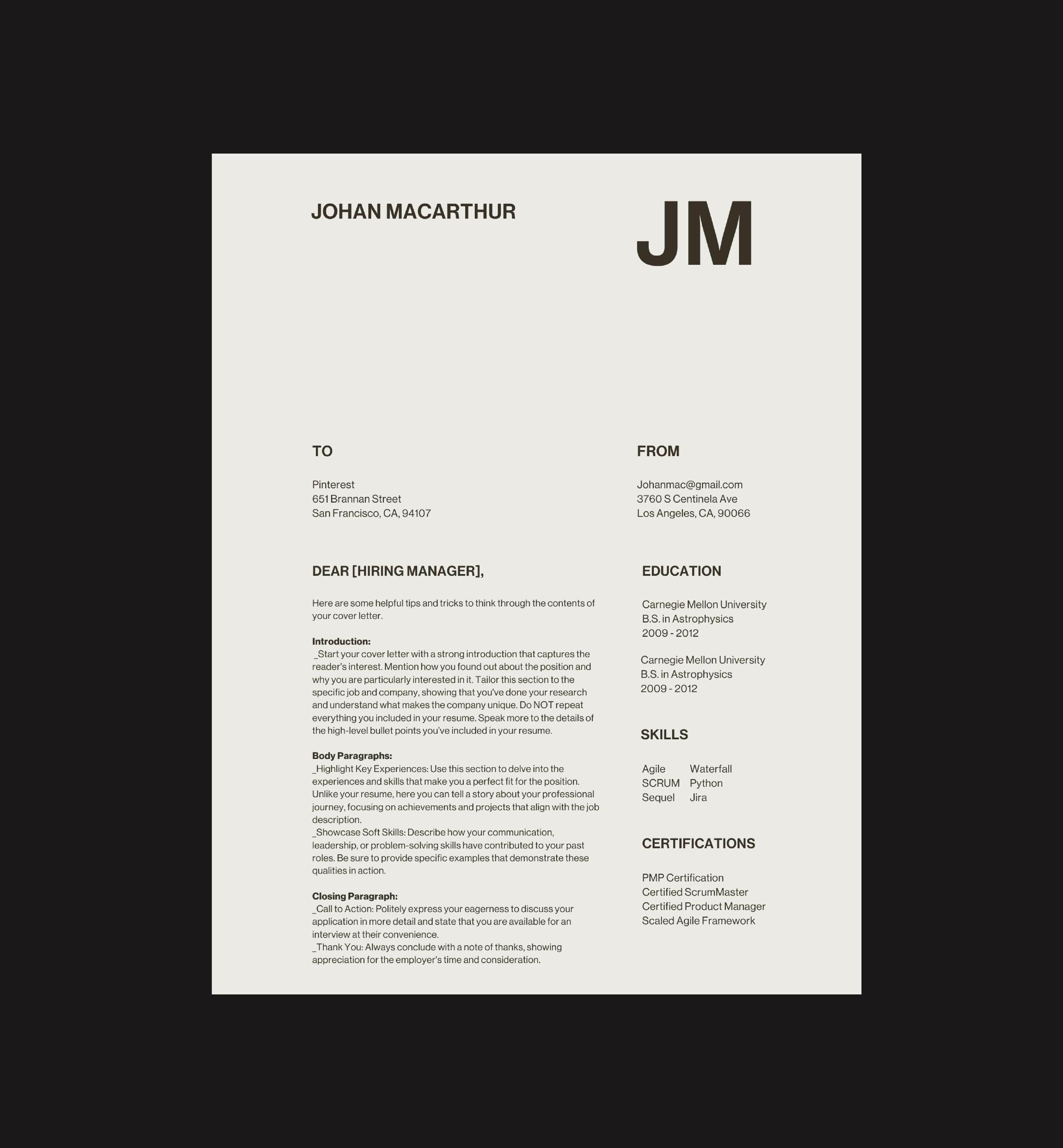 Minimalist Type Creative Resume Template Clean CV - Beige White Black ...
