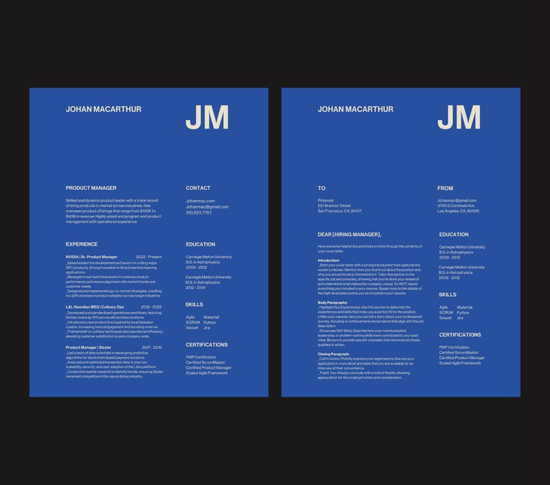 Minimalist Resume Template: Blue Beige Canva CV With Cover Letter - US ...