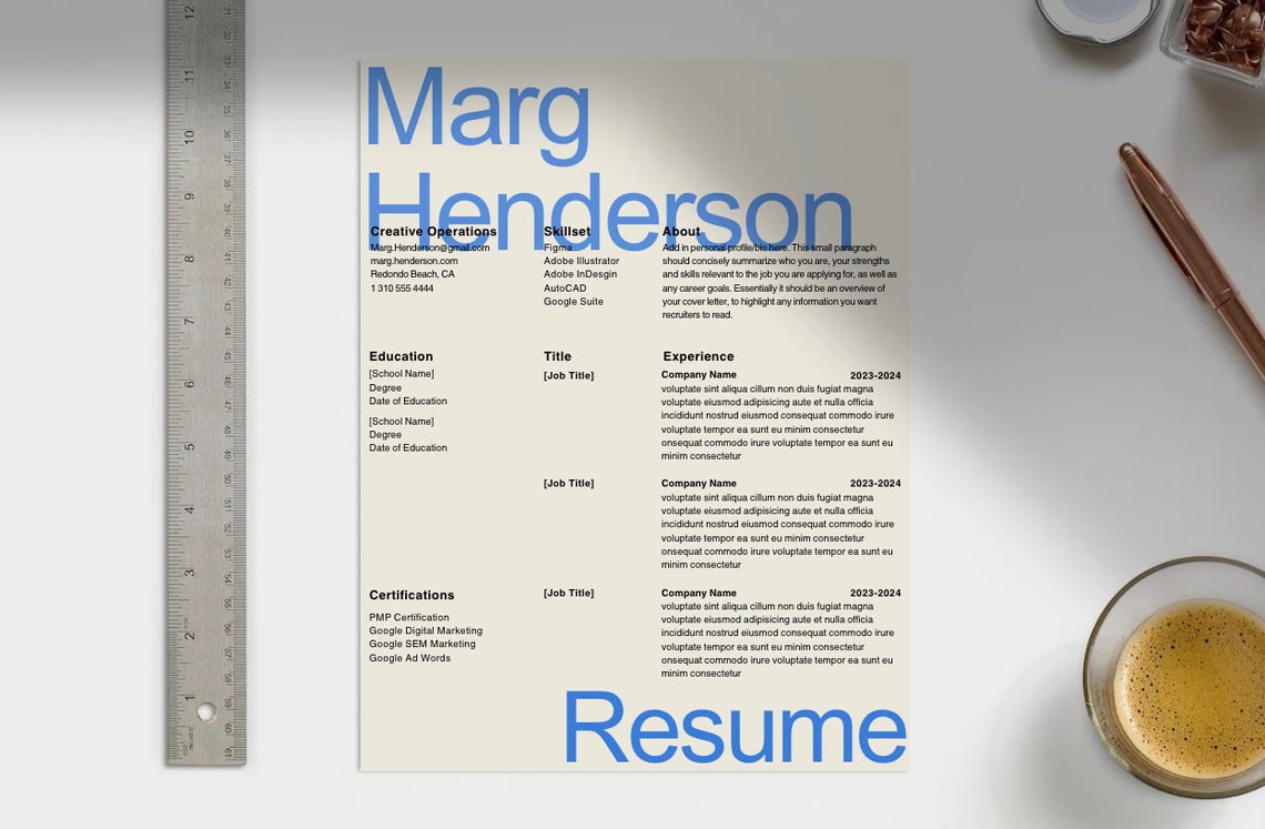 Clean Creative Resume Template CV Minimalist Type Design - Blue, Beige ...