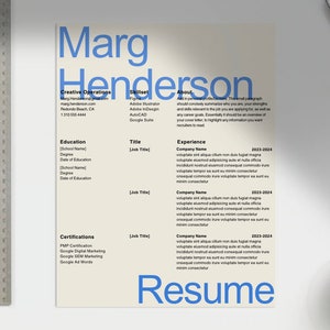 Clean Creative Resume Template CV Minimalist Type Design - Blue, Beige ...