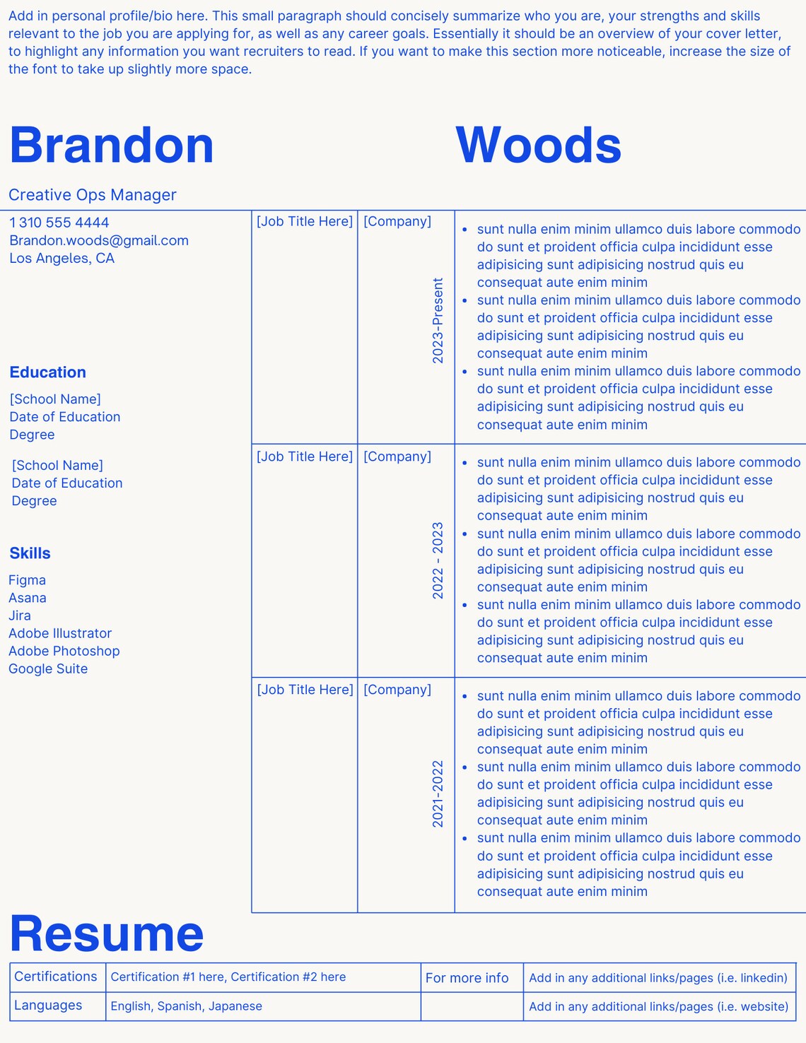 Clean Creative Resume Template CV Minimalist Design Blue, White Canva ...