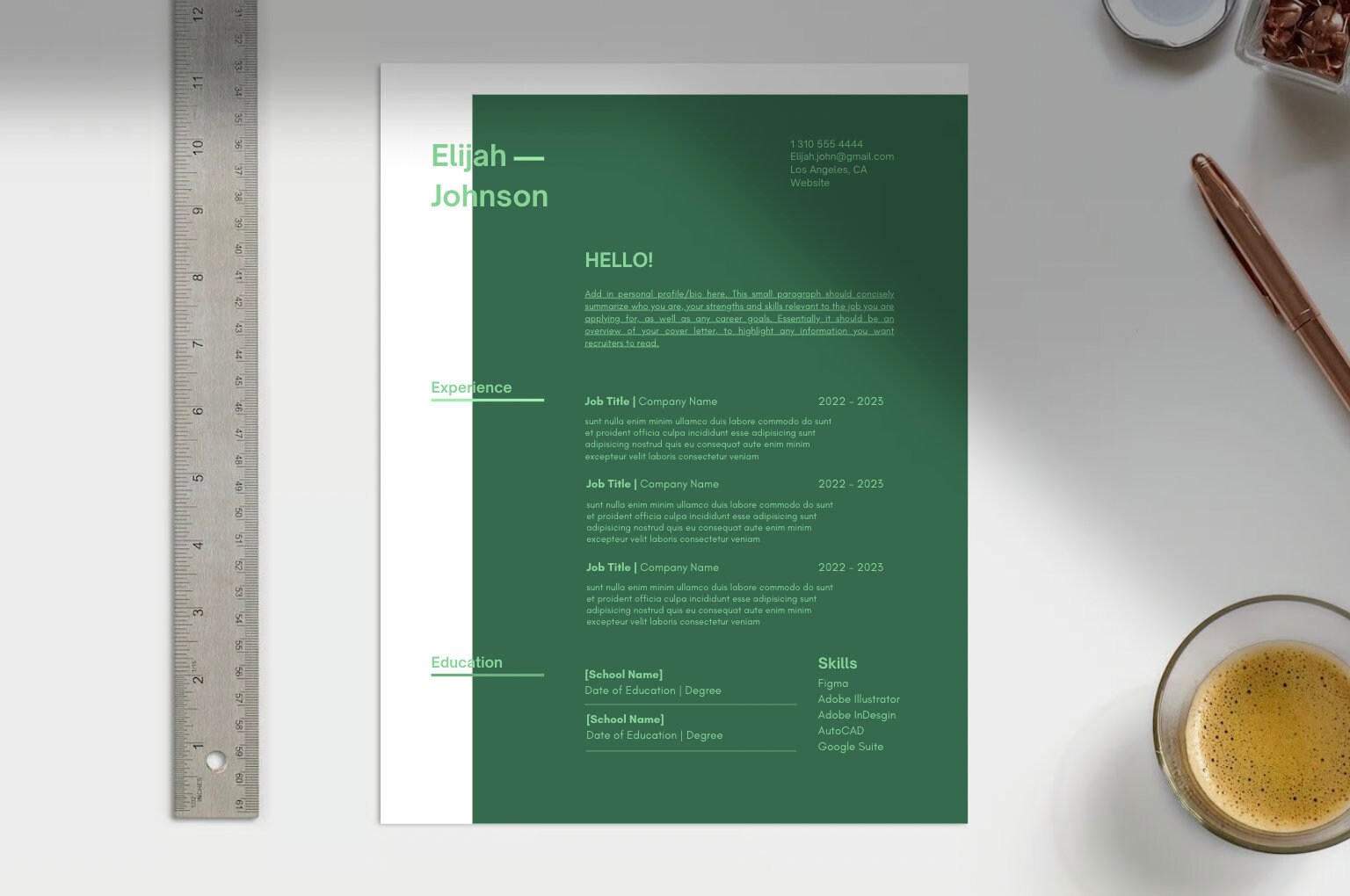 Clean Creative Resume Template CV Minimalist Design Green, Light Green ...
