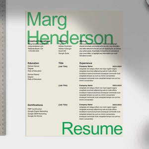 Clean Creative Resume Template CV Minimalist Type Design - Green, Beige ...