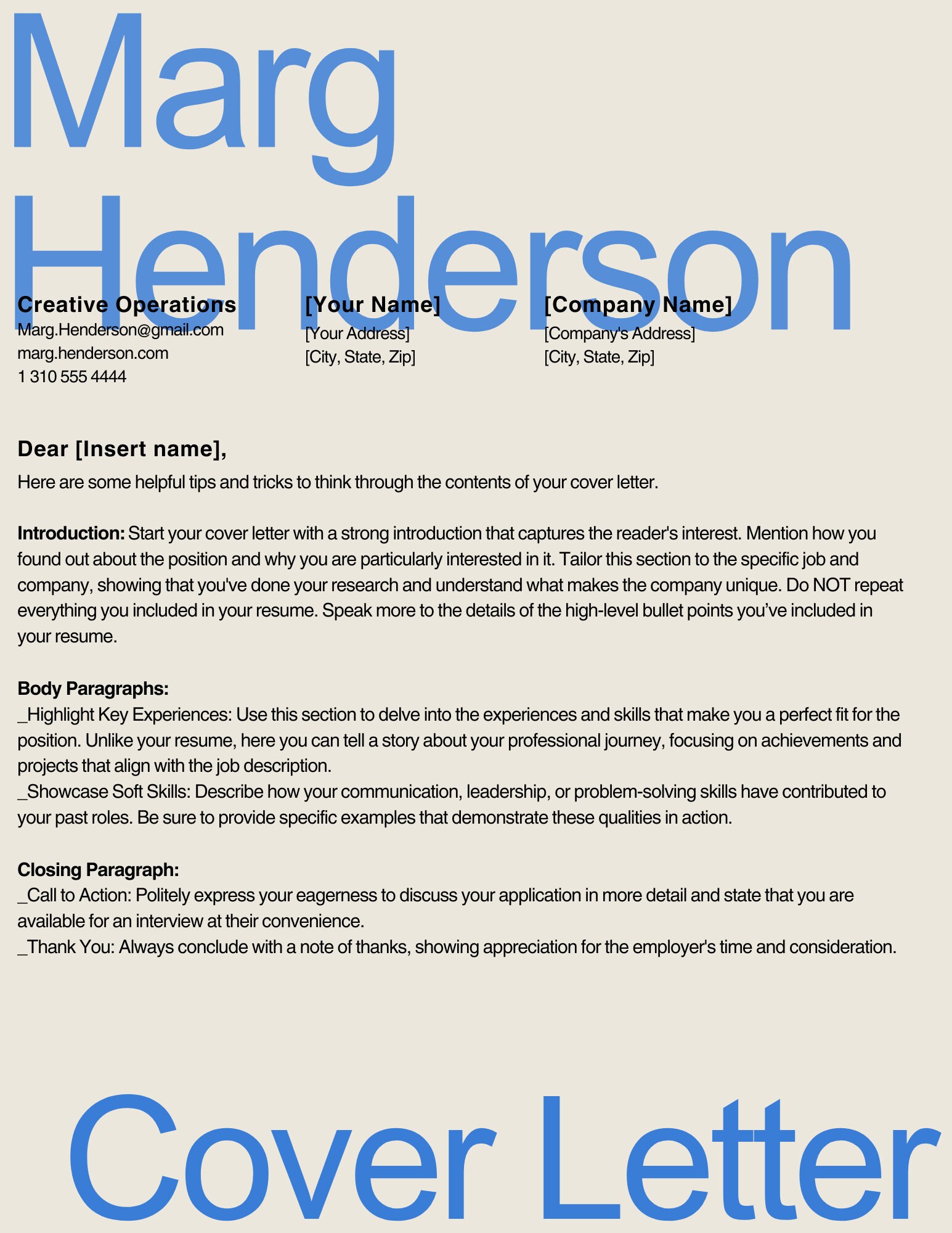 Clean Creative Resume Template CV Minimalist Type Design - Blue, Beige ...