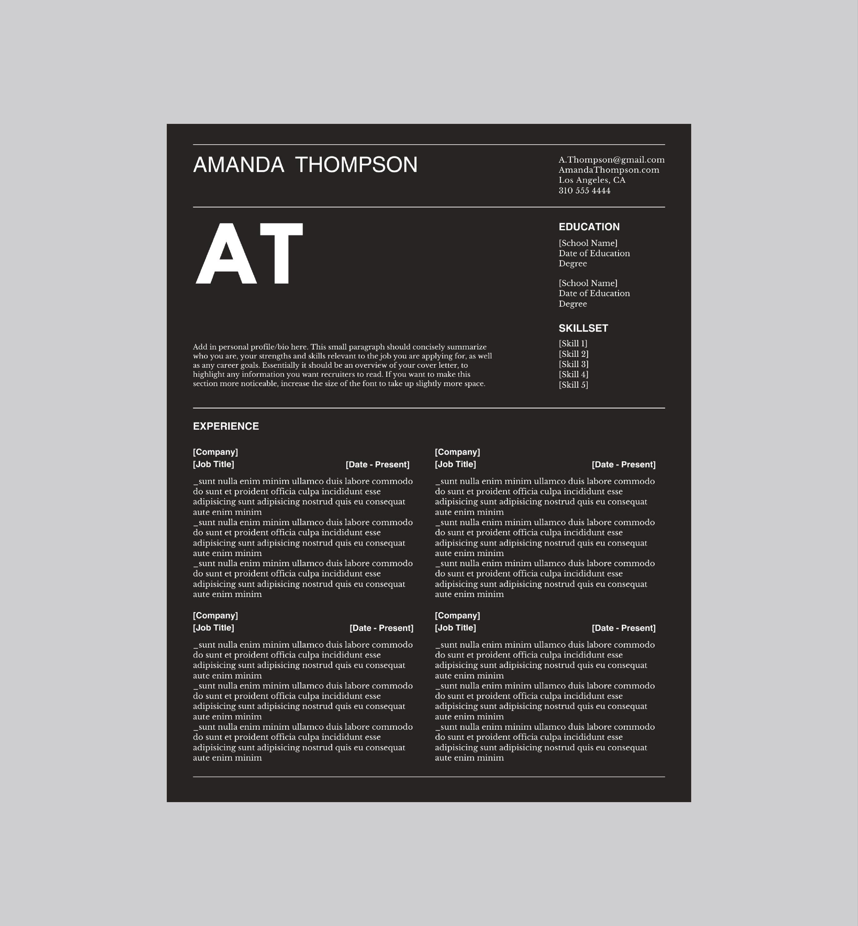 Minimalist Resume Template: Clean CV Design for Canva Black and White ...