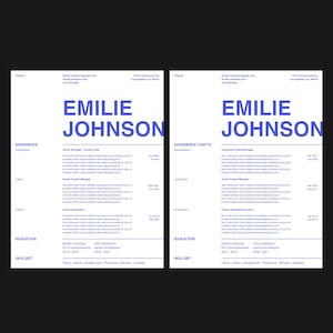 Clean Creative Resume Template: Cobalt Blue, White, Canva CV - Etsy
