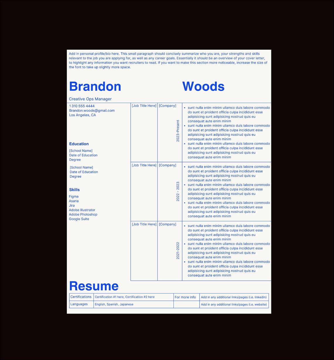 Clean Creative Resume Template CV Minimalist Design Blue, White Canva ...
