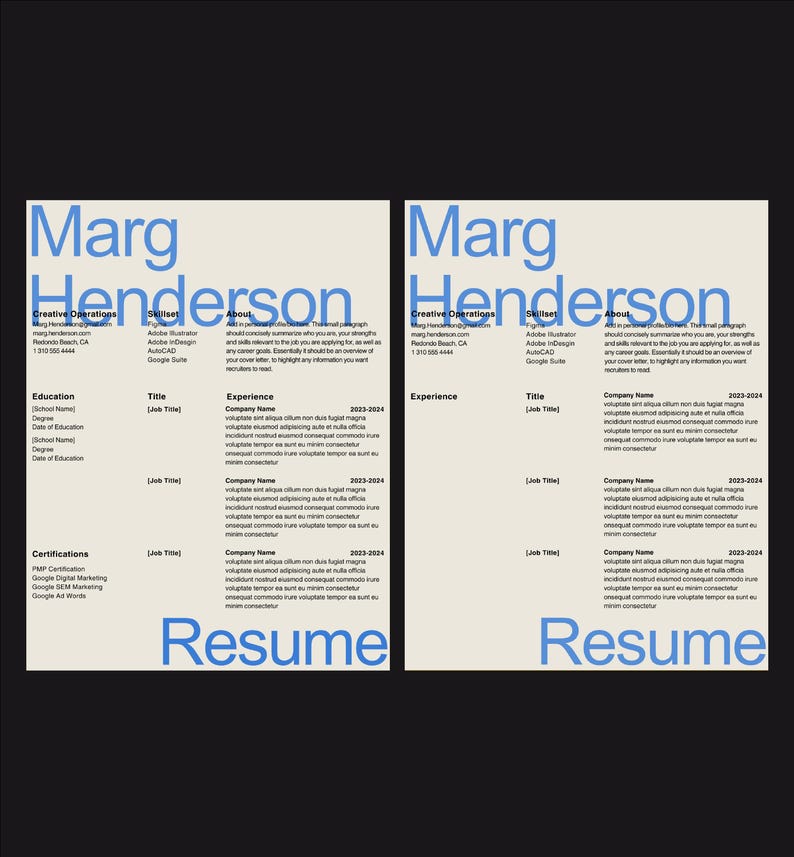 Clean Creative Resume Template CV Minimalist Type Design - Blue, Beige ...