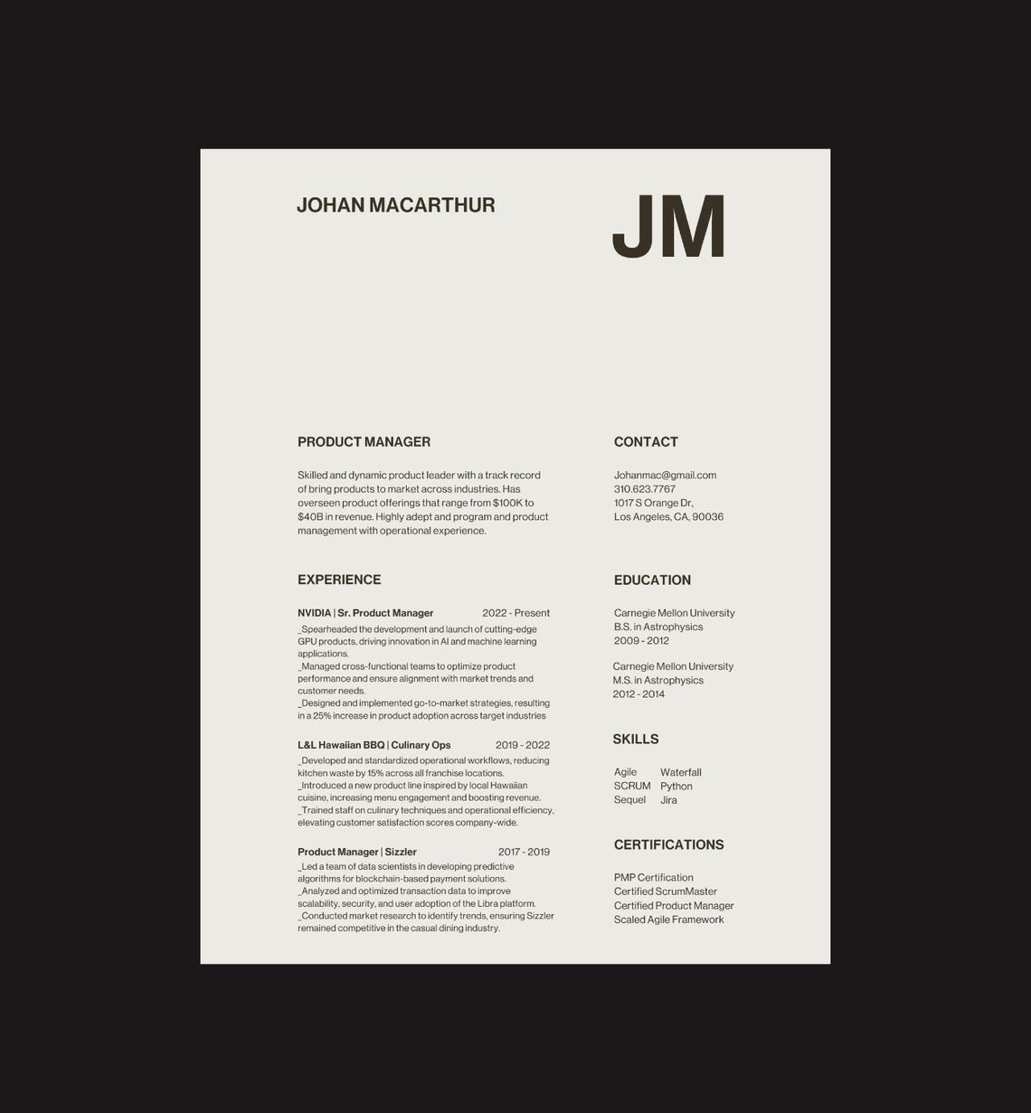 Minimalist Type Creative Resume Template Clean CV - Beige White Black ...