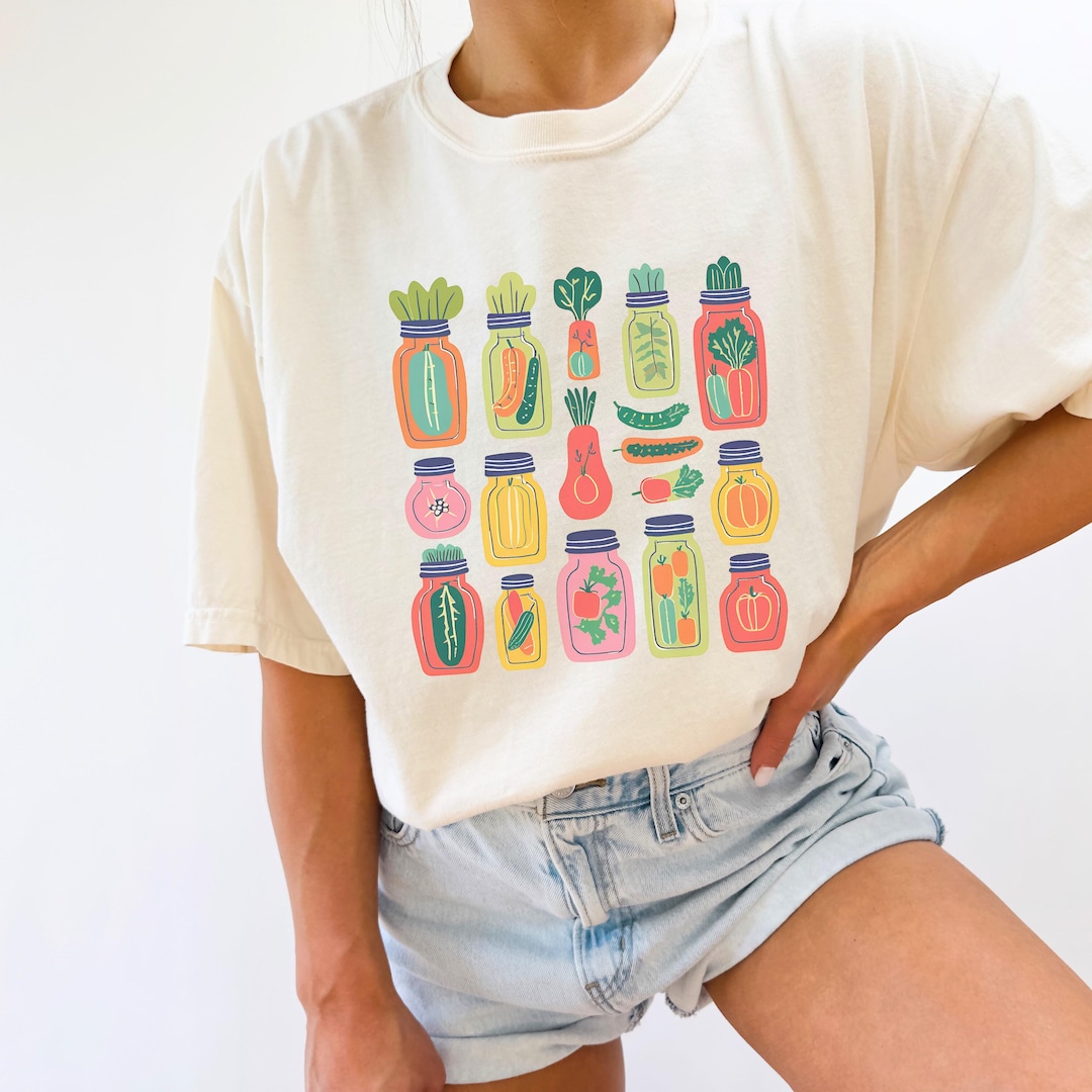 Colorful Linocut Pickle Veggie Illustration Comfort Colors Tshirt Cozy ...