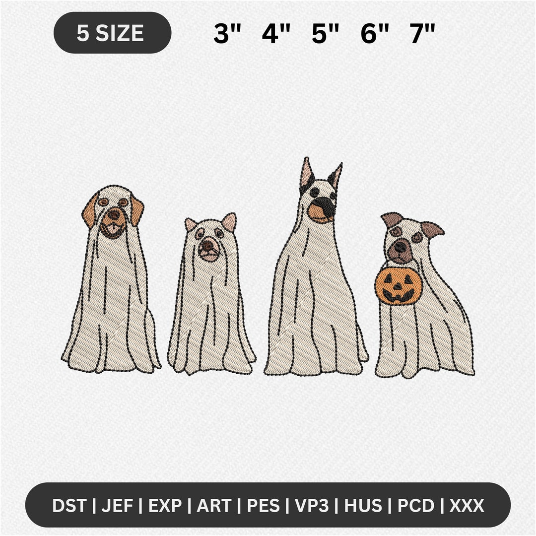 Ghost Dog Halloween Embroidery Designs, Dogs Pumpkin Embroidery Pattern ...