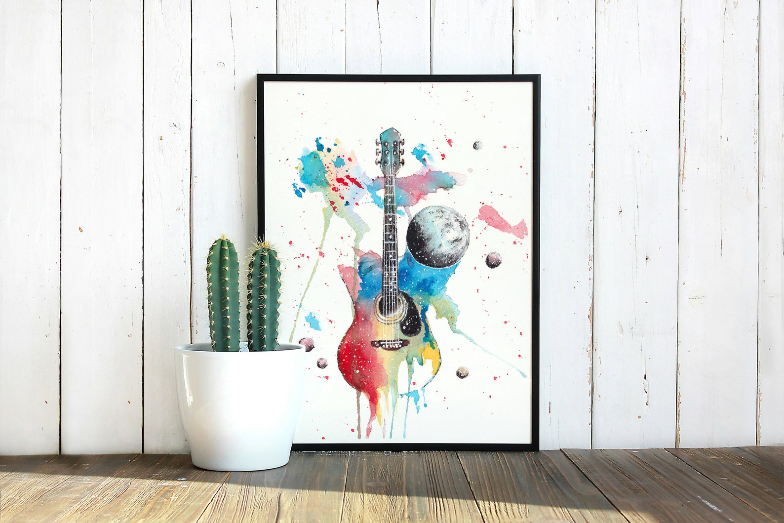 Abstract Guitar Watercolor Art Print, Music Inspiration Poster, Fantasy ...