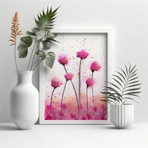 Spring Pink Flowers Watercolor Art Print, Floral Art Wall Decor, Nature ...