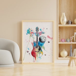 Abstract Guitar Watercolor Art Print, Music Inspiration Poster, Fantasy ...