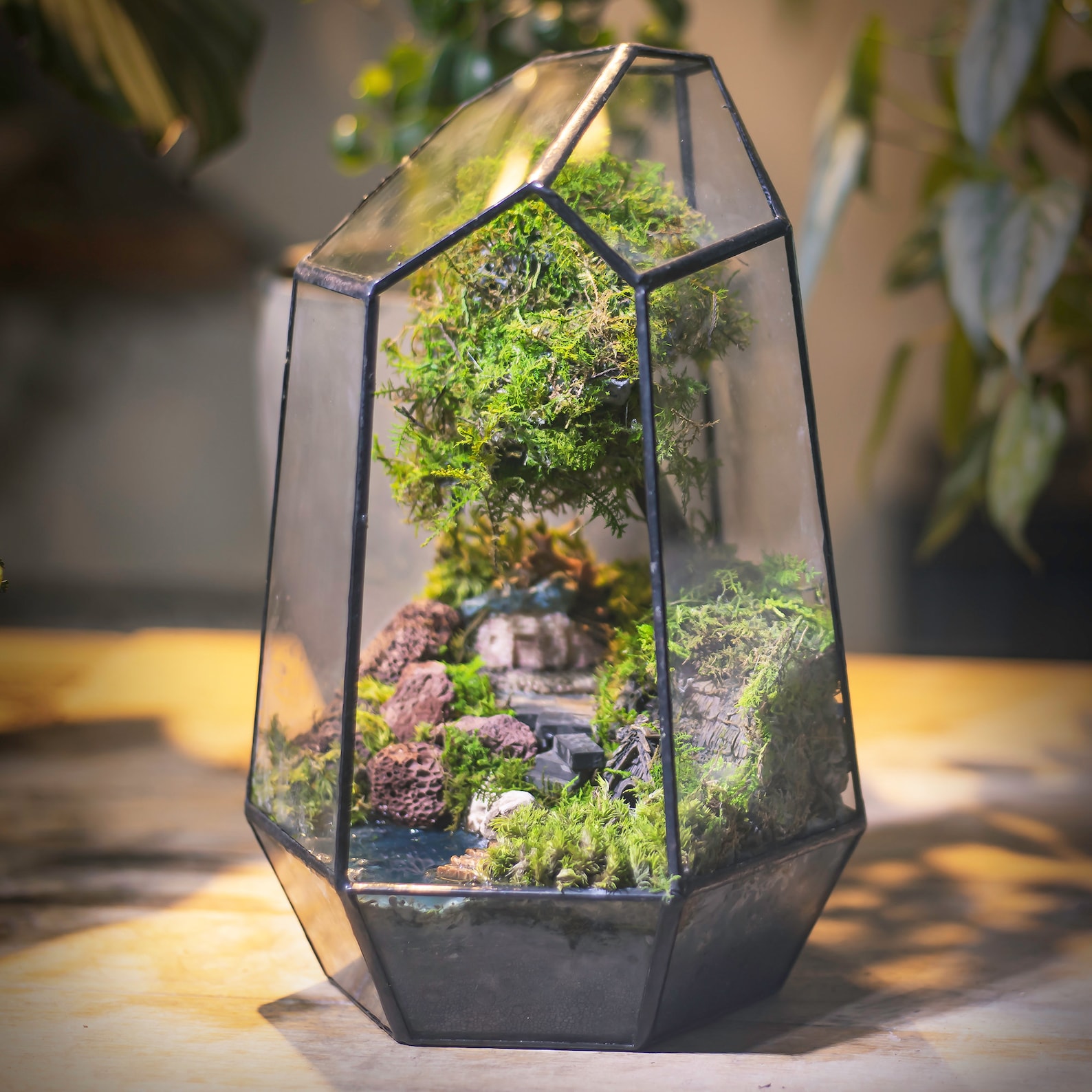 Geometric Terrarium With Cottage, Tree of Life, Stream, Preserved Moss ...