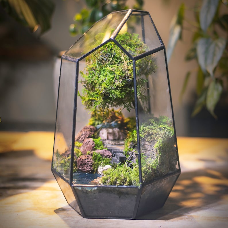 Geometric Terrarium With Cottage, Tree of Life, Stream, Preserved Moss ...