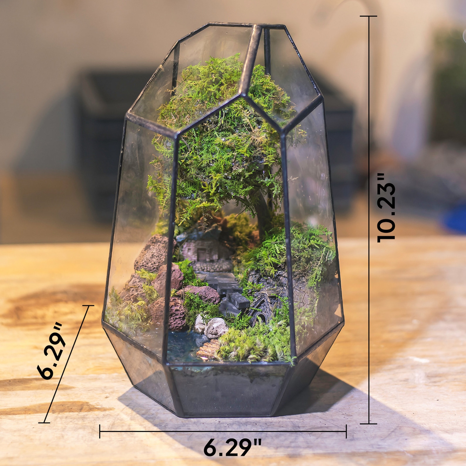 Geometric Terrarium With Cottage, Tree of Life, Stream, Preserved Moss ...