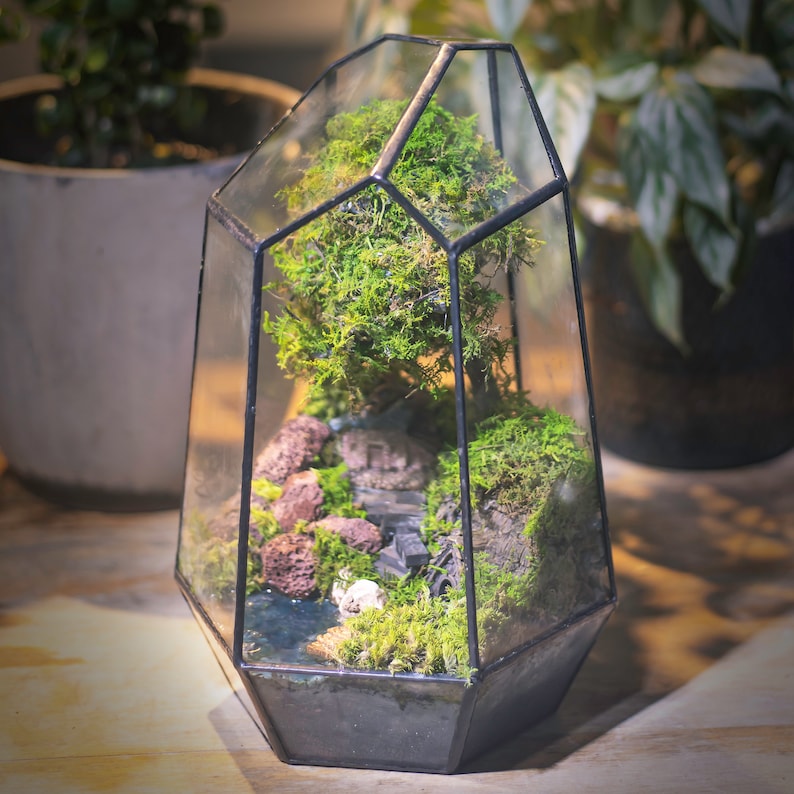 Geometric Terrarium With Cottage, Tree of Life, Stream, Preserved Moss ...