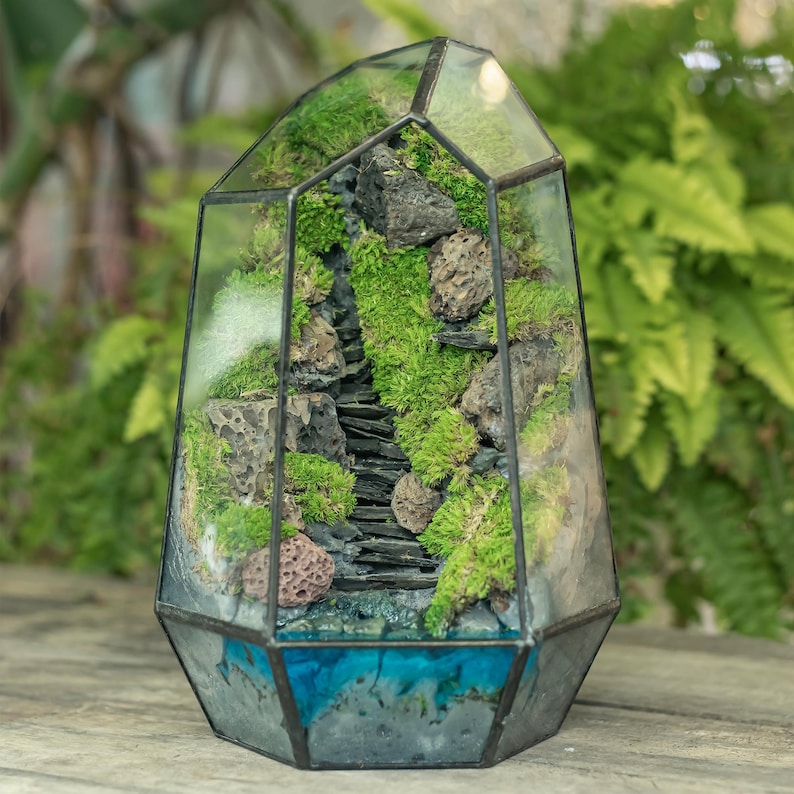 Terrarium Preserved Moss With Stone Staircase, Pond and Rocks ...