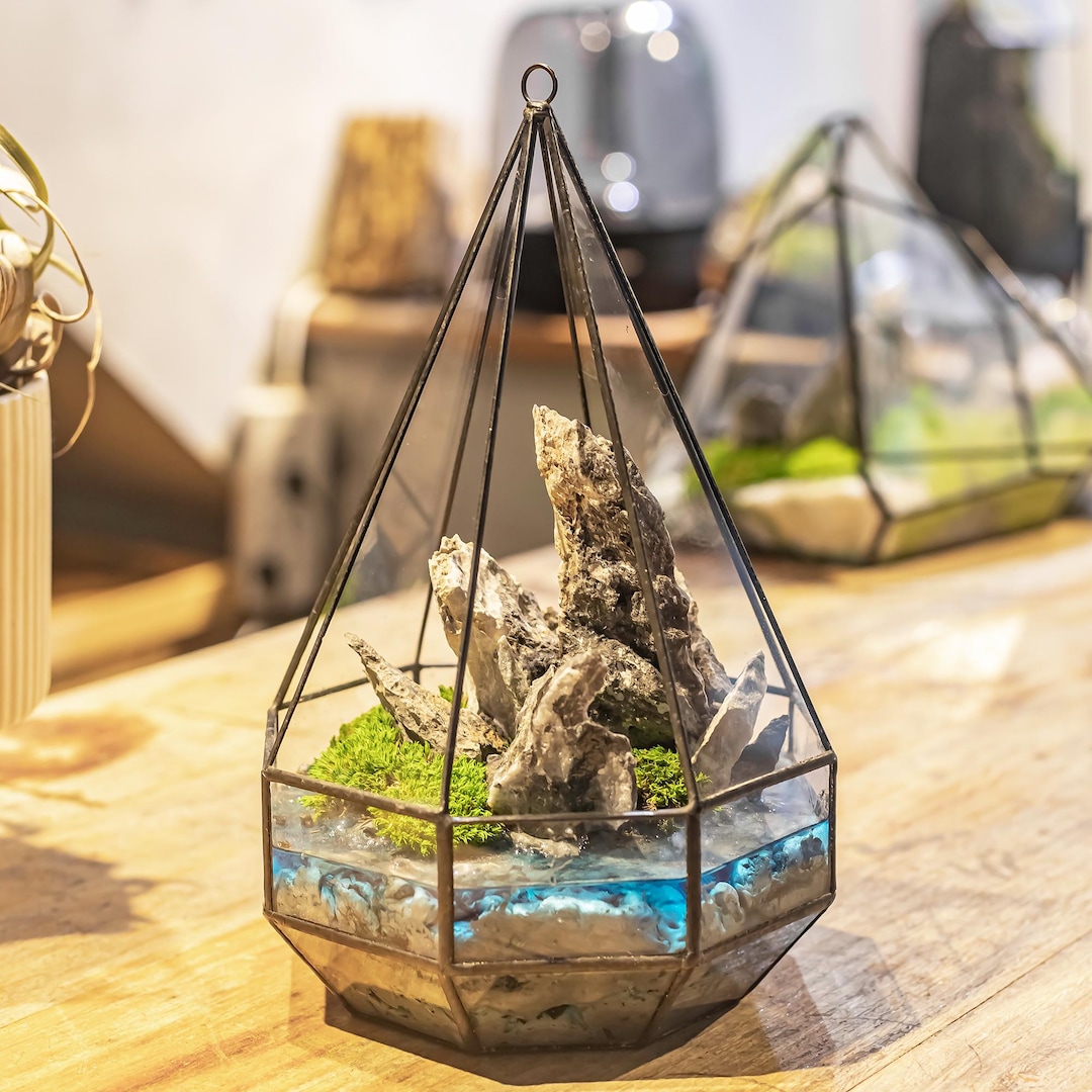 Moss Terrarium Zen Garden, Geometric Terrarium With Resin Ocean ...