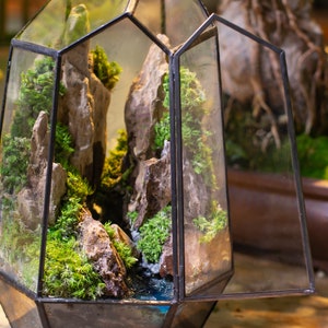 Geometric Terrarium With Mountain, Stream, Preserved Moss Mini ...