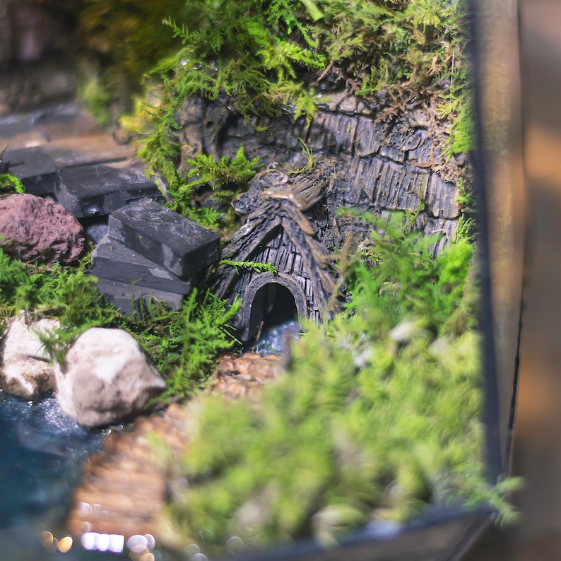 Geometric Terrarium With Cottage, Tree of Life, Stream, Preserved Moss ...