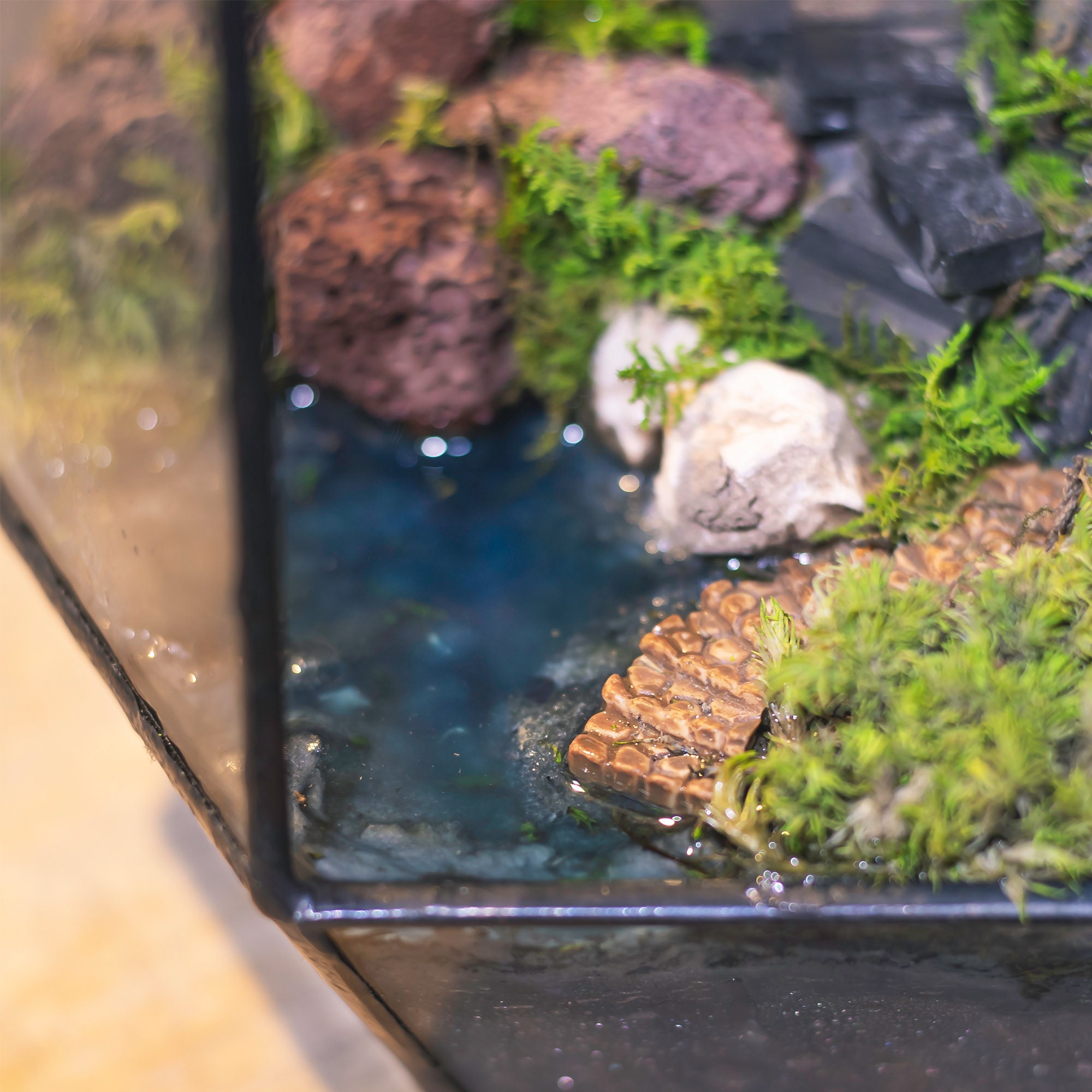 Geometric Terrarium With Cottage, Tree of Life, Stream, Preserved Moss ...