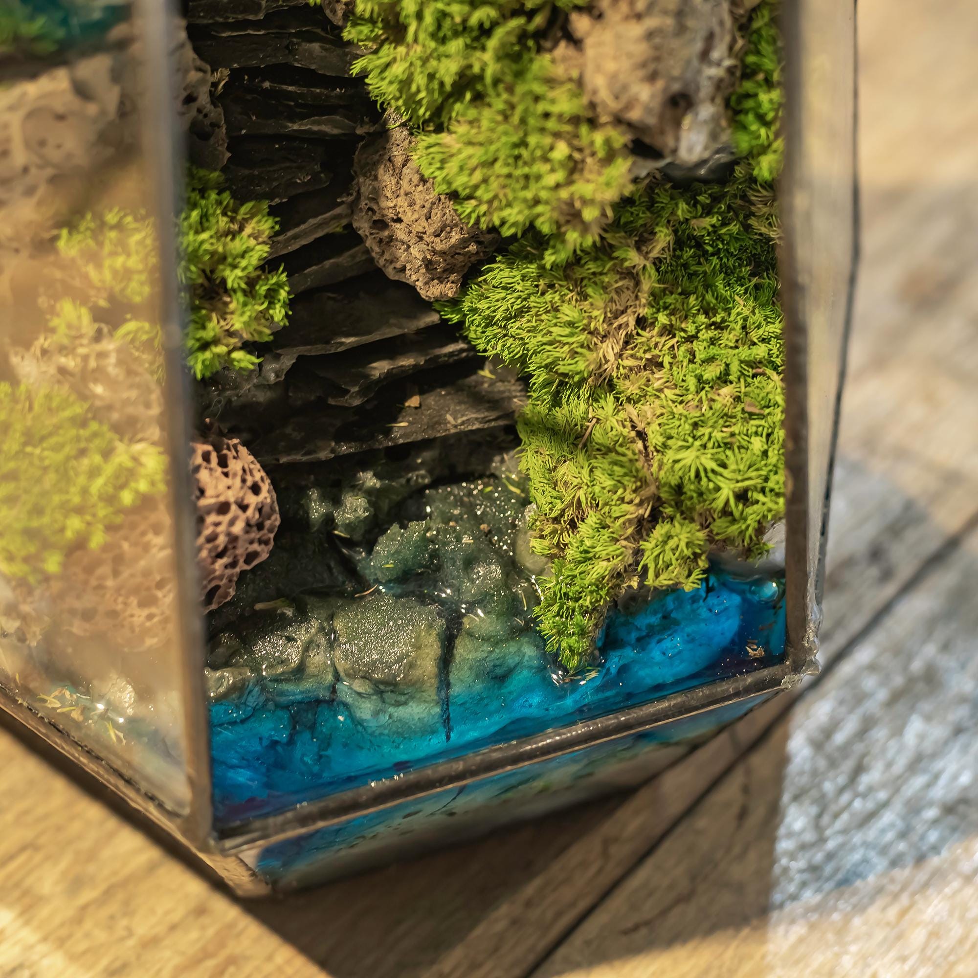 Terrarium Preserved Moss With Stone Staircase, Pond and Rocks ...