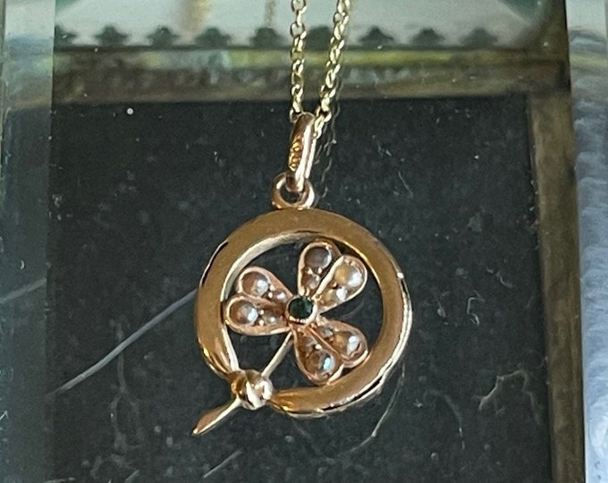 Unique 18K Solid Gold 3 Leaf Clover Genuine Green Garnet and Seed ...