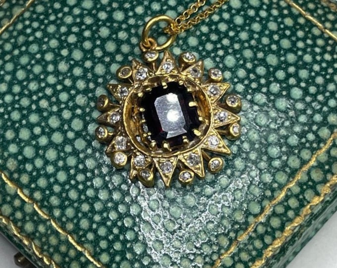 Victorian Emerald Cut GARNET Old Cut Diamond Handmade Pendant 9k Gold ...