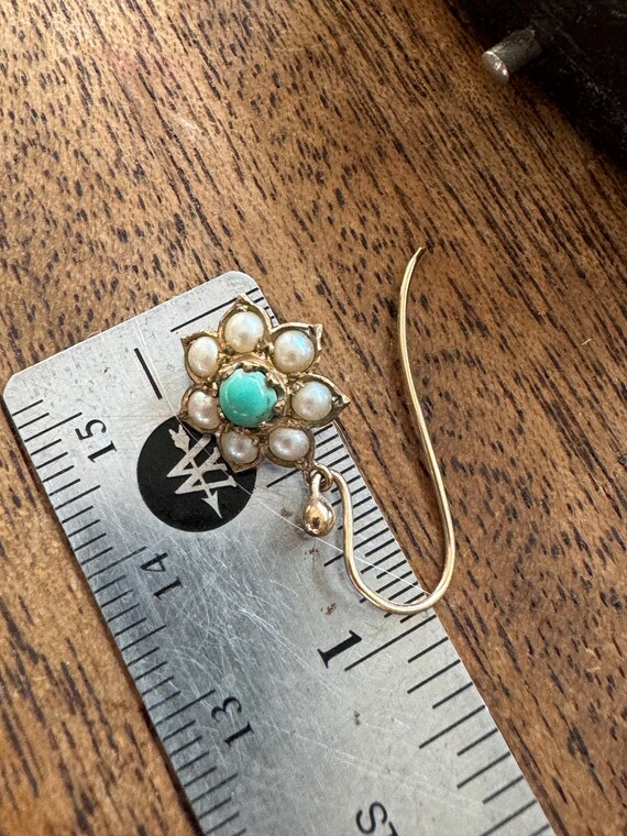 Rare Genuine Turquoise & Pearl *VICTORIAN* 9k Gold An… - Gem