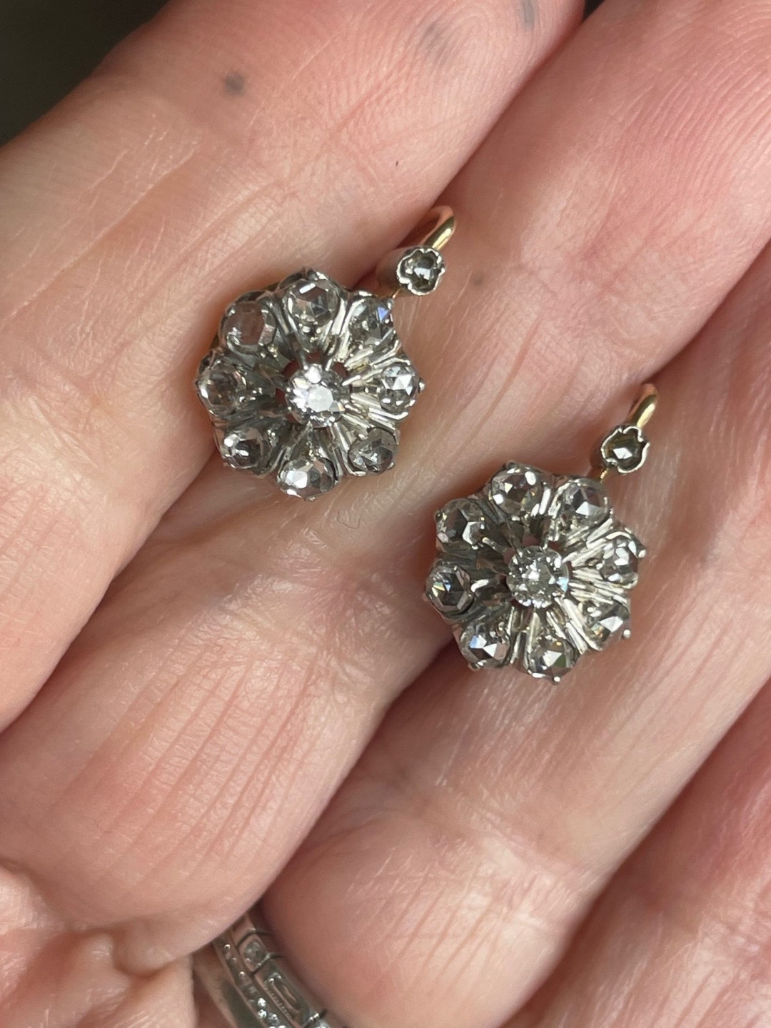 Antique VICTORIAN FRENCH 1 Ct Diamonds Marguerite 18K Gold Platinum Old ...