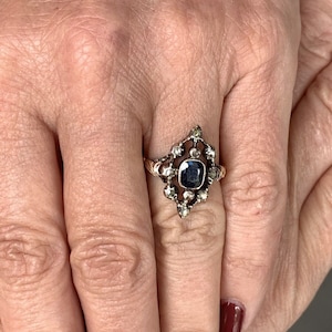 RARE! 18th Century U*N*I*Q*U*E 15k/silver Old Cut Sapphire & Rose Cut ...