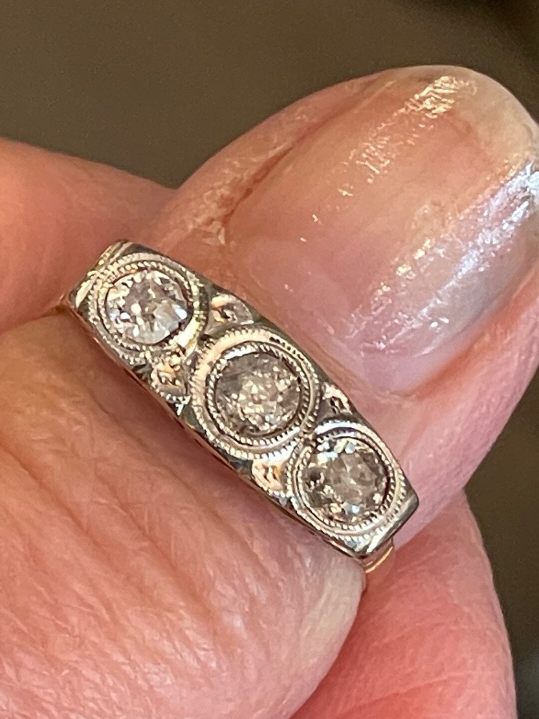 ART DECO Antique 18K/ Platinum 3/4ct. DIAMOND Filigree Ring From Italy Circa 1930's, Stackable ...