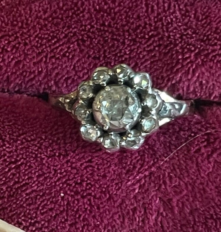 Victorian Giardinetti 14k Gold / Silver Rose Cut Diamond Dinner Ring - Etsy