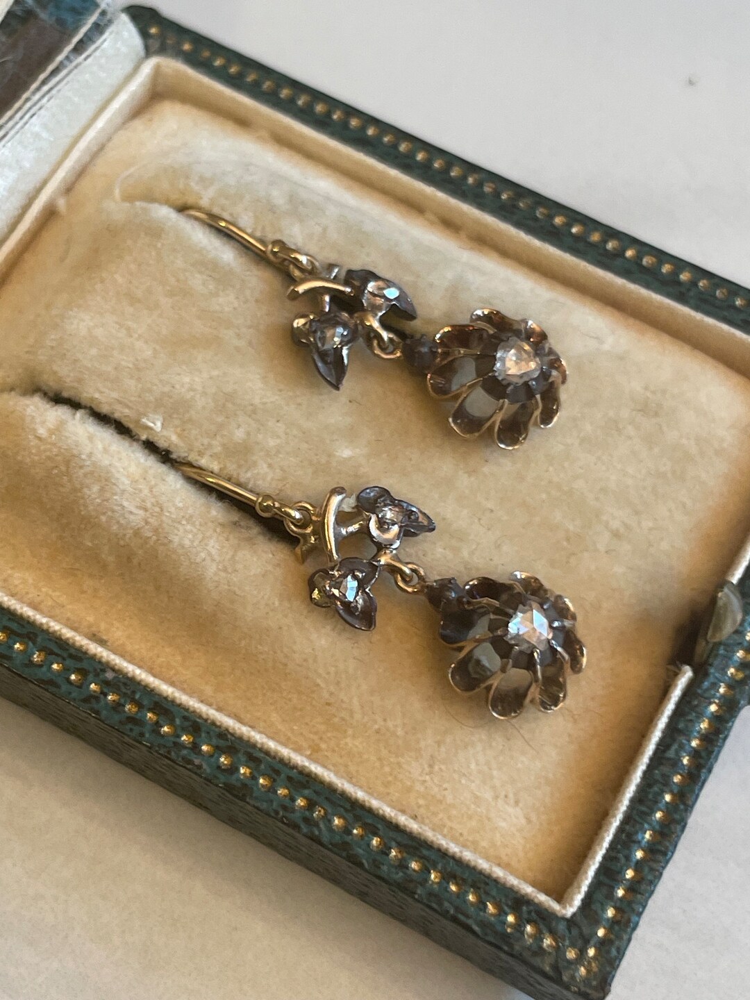 RARE** VICTORIAN** 14K / Sil~ Rose Cut Diamond Earrings - Unique ...