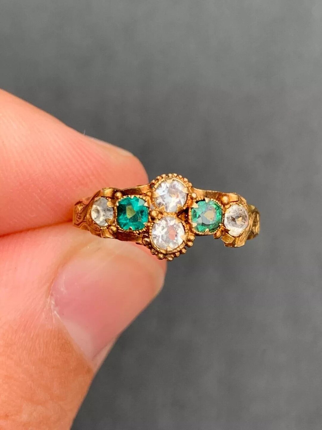 VICTORIAN Antique Genuine Emerald & Spinel 15k Ring Circa 1866 Unique ...