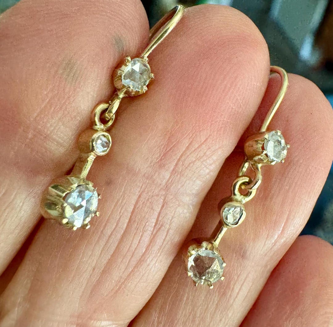 CLASSIC ~ANTIQUE Victorian 14k .90ct. Rose Cut Diamond, Dormeuse Earrings / Buttercup Settings ...