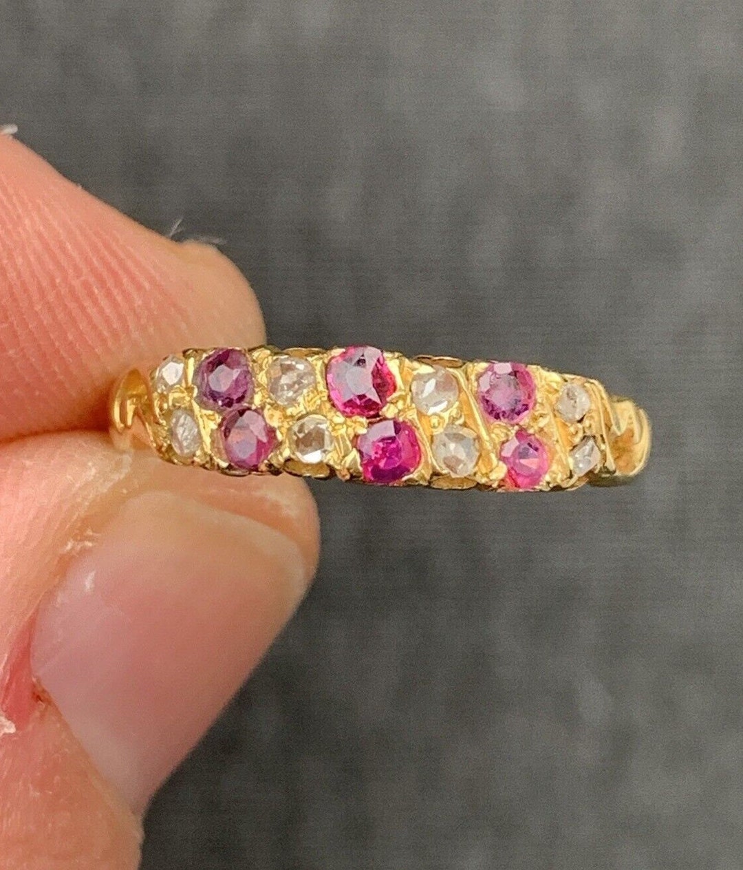 VICTORIAN Antique RUBY - Old Cut Diamond Diamond 18k 750 Stacking Ring ...