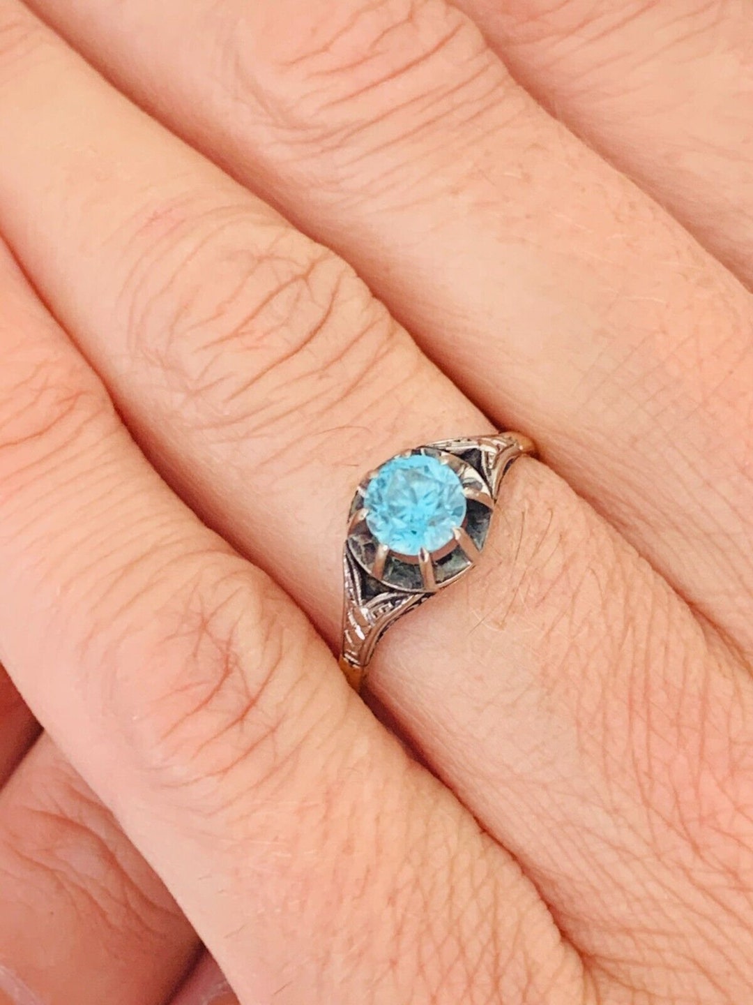 ART DECO Natural Blue Zircon 18K /platinum Gold Ring FRENCH - Etsy