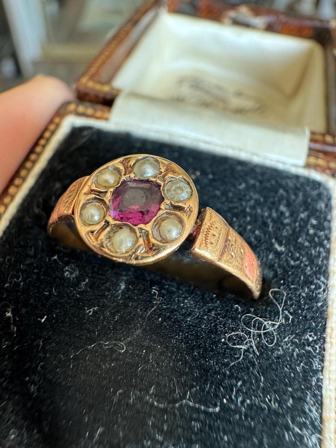 Early VICTORIAN 15k Gold Old Cut Almandine Garnet & Seed Pearl Ring ...
