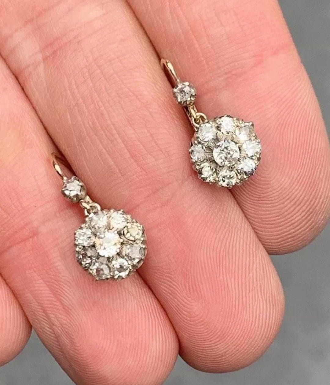 STUNNING! Antique VICTORIAN 18k FRENCH 1.5ct. + Diamond Dormeuse Earrings, Diamond Drops - Etsy
