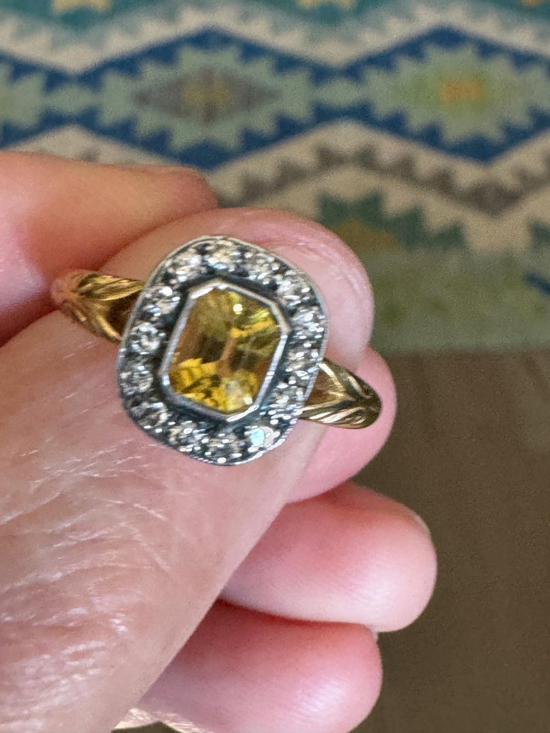 Art Deco FRENCH Antique 18k/ Silver Yellow Sapphire .65ct. Old Cut ...