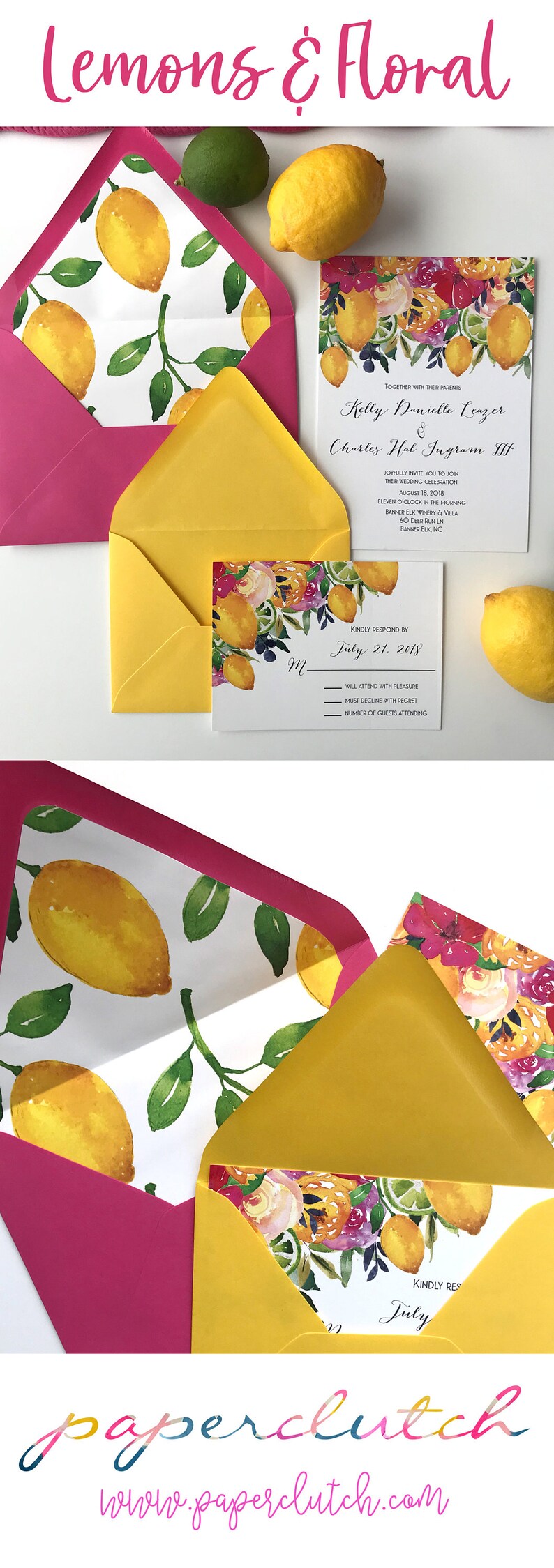 Lemon Floral Wedding Invitation Lemon Wedding Invitation | Etsy