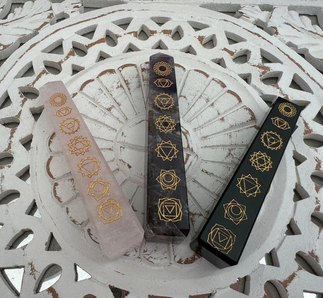 Gemstone Chakra Tower Obelisk, Chakra Wand, Obsidian, Amethyst, Rose ...